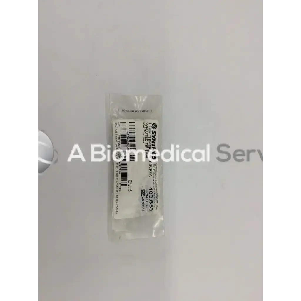 Synthes 1.7MM TI Emergency Screw with Flutter Tip 3MM 400 653 - A ...